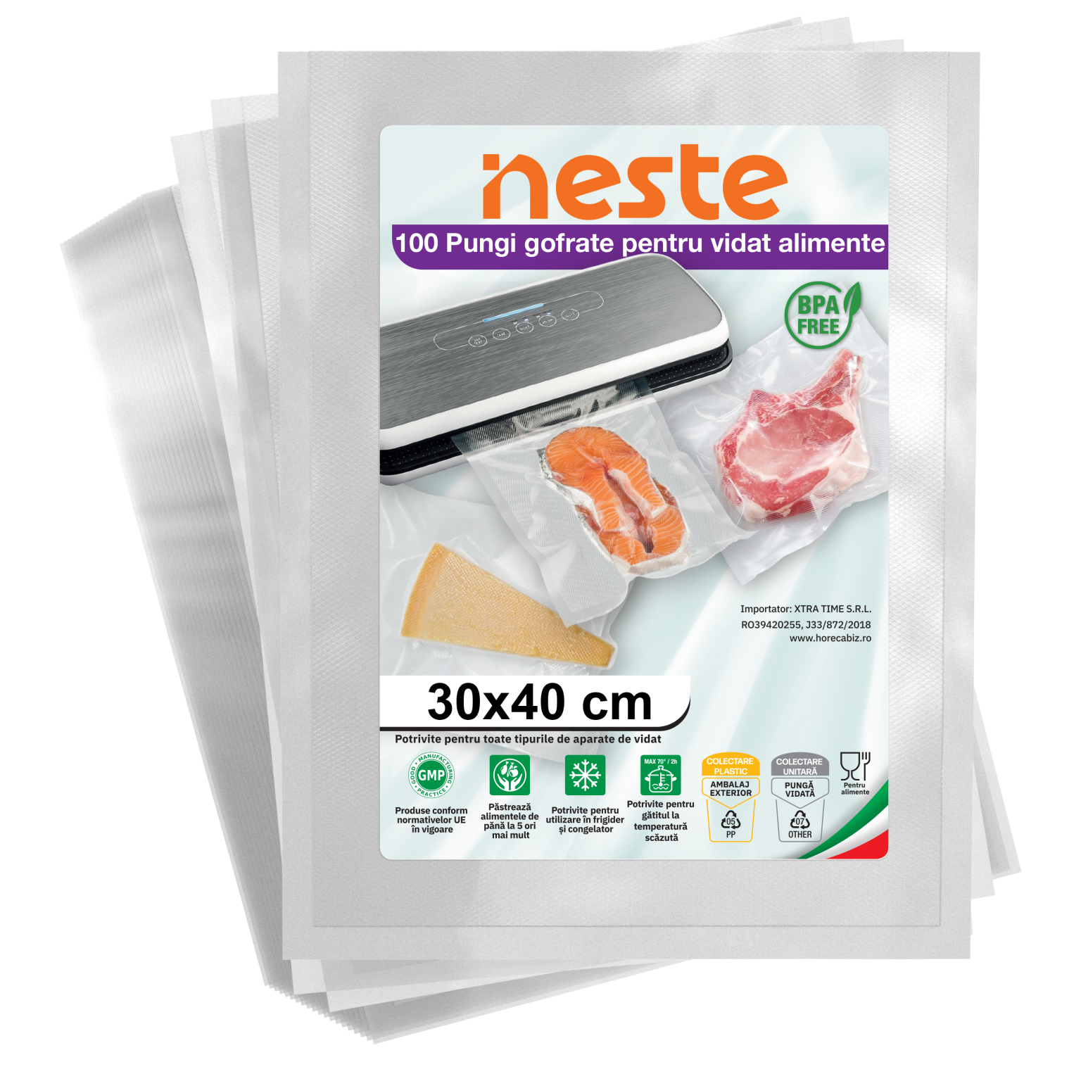 Pungi gofrate Neste pentru vidat alimente, Set 100 bucăți
